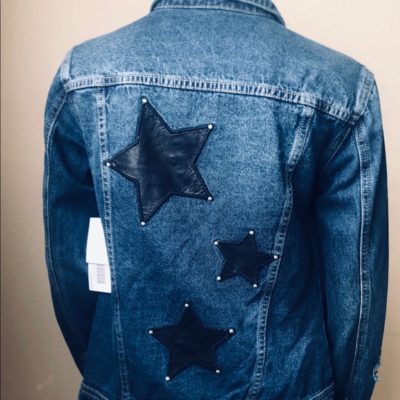 JustFab | Jackets & Coats | Destroyed Denim Jacket With Black Star ...